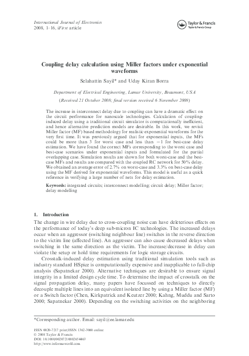 (PDF) Coupling delay calculation using Miller factors under exponential ...