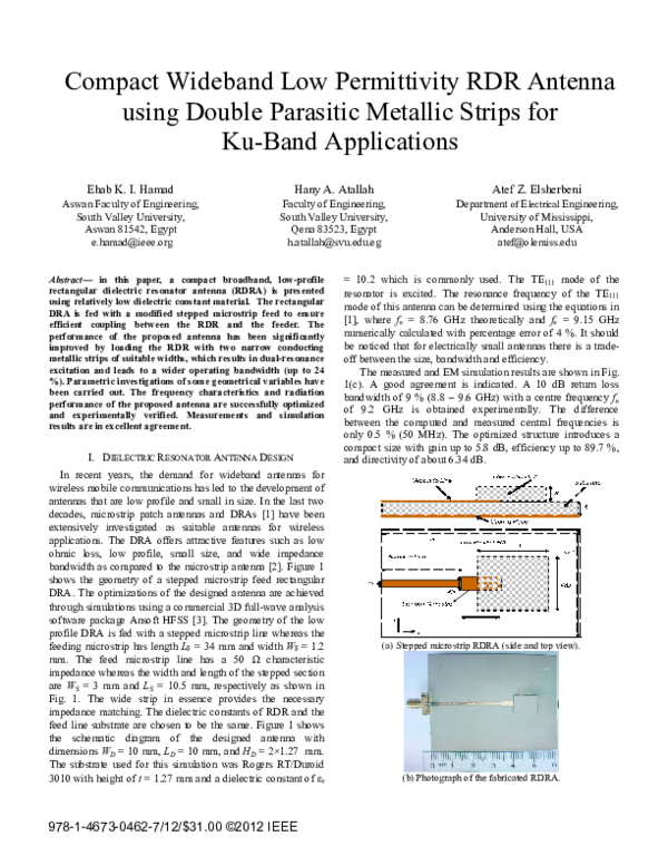 (PDF) Compact Wideband Low Permittivity RDR Antenna using Double Parasitic Metallic Strips for ...