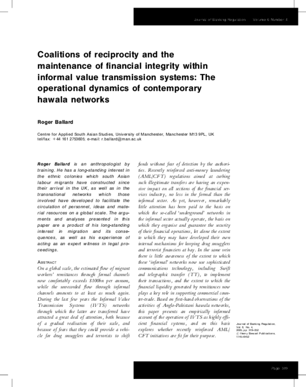 (PDF) Coalitions of Reciprocity and the Maintenance of Financial ...