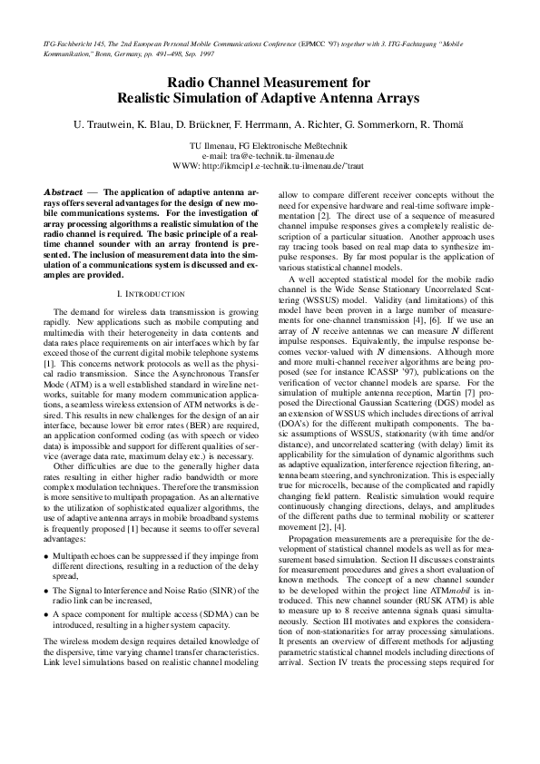 (PDF) Radio Channel Measurement for Realistic Simulation of Adaptive Antenna Arrays