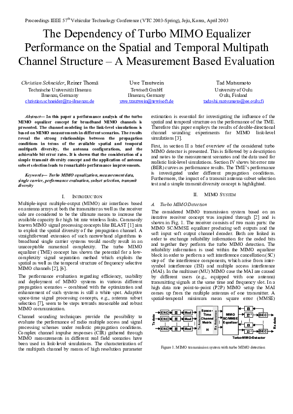 (PDF) The dependency of turbo MIMO equalizer performance on the spatial and temporal multipath ...