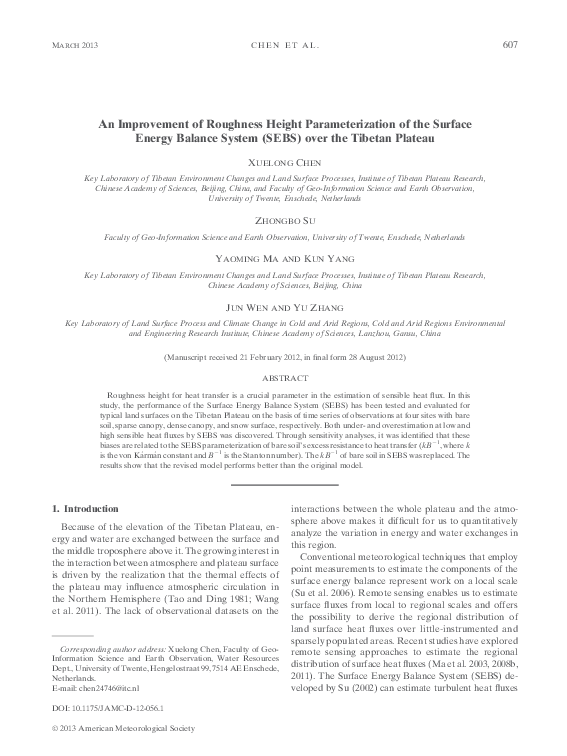 Pdf An Improvement Of Roughness Height Parameterization Of The