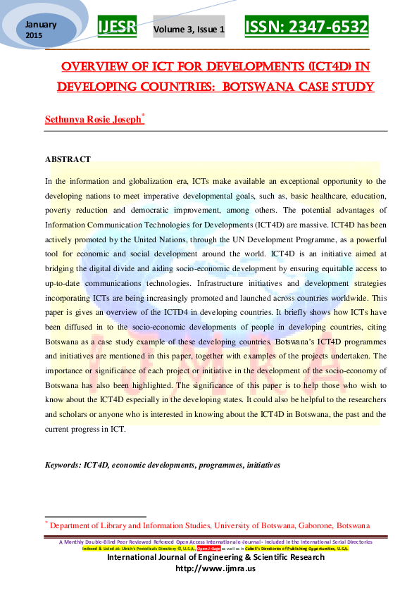 (PDF) OVERVIEW OF ICT FOR DEVELOPMENTS (ICT4D) IN DEVELOPING COUNTRIES ...