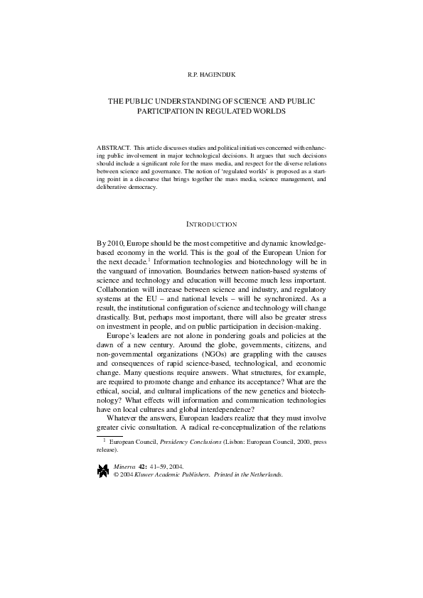 (PDF) The public understanding of science and public participation in ...