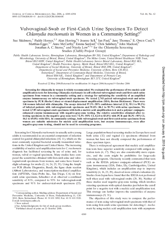(PDF) Vulvovaginal-Swab or First-Catch Urine Specimen To Detect Chlamydia trachomatis in Women ...