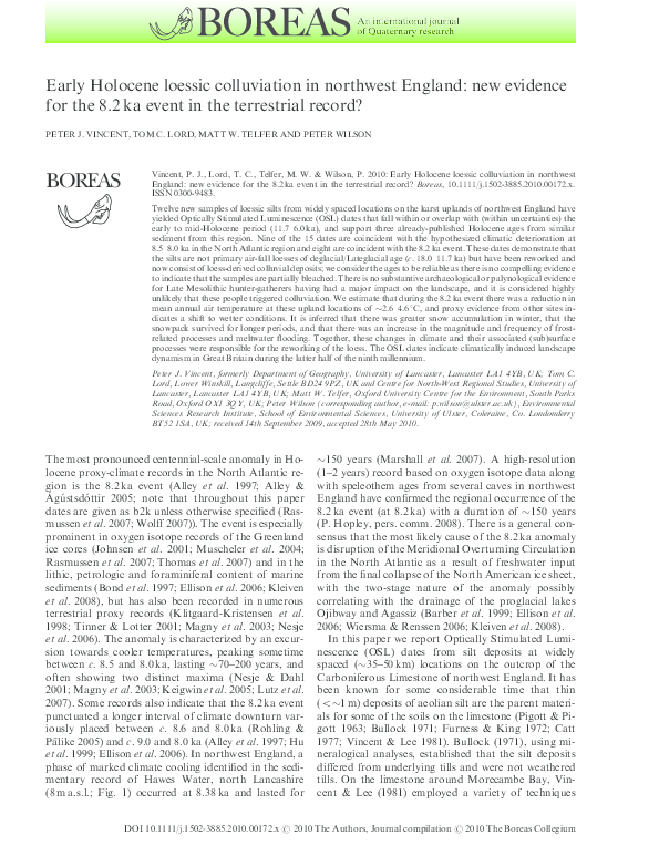 (PDF) Early Holocene loessic colluviation in northwest England: new ...
