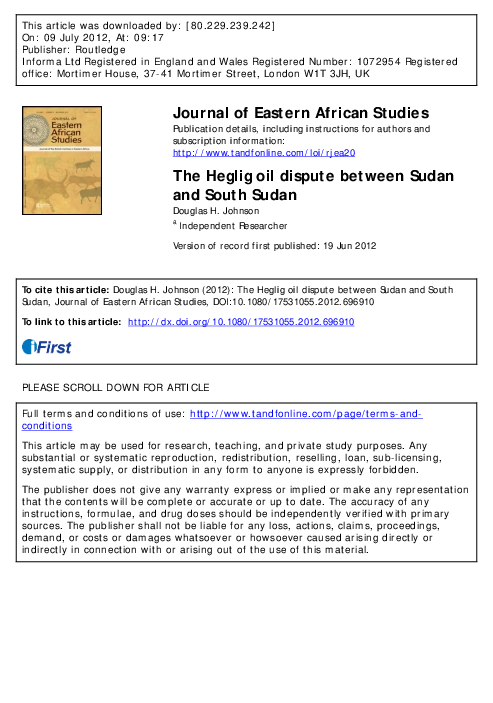(PDF) Journal of Eastern African Studies The Heglig oil dispute between ...