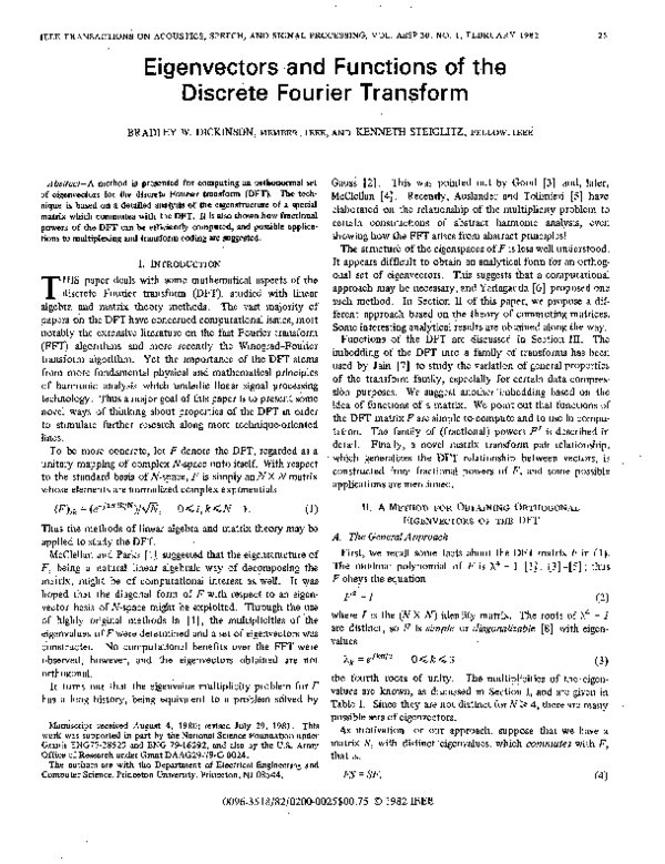 Pdf Eigenvectors And Functions Of The Discrete Fourier Transform