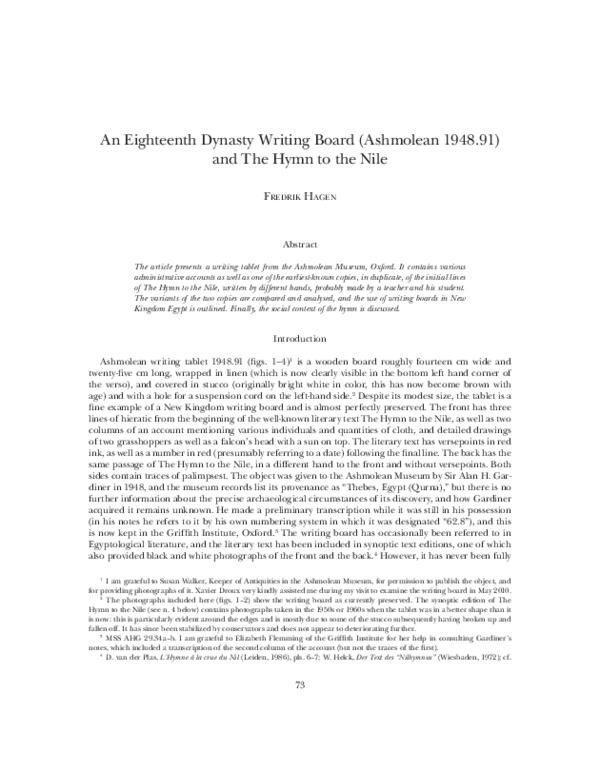 (PDF) An Eighteenth Dynasty writing board (Ashmolean 1948.91) and The ...
