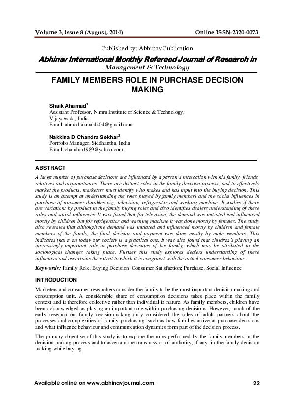 (PDF) Family Members Roll in Purchase Decision Making