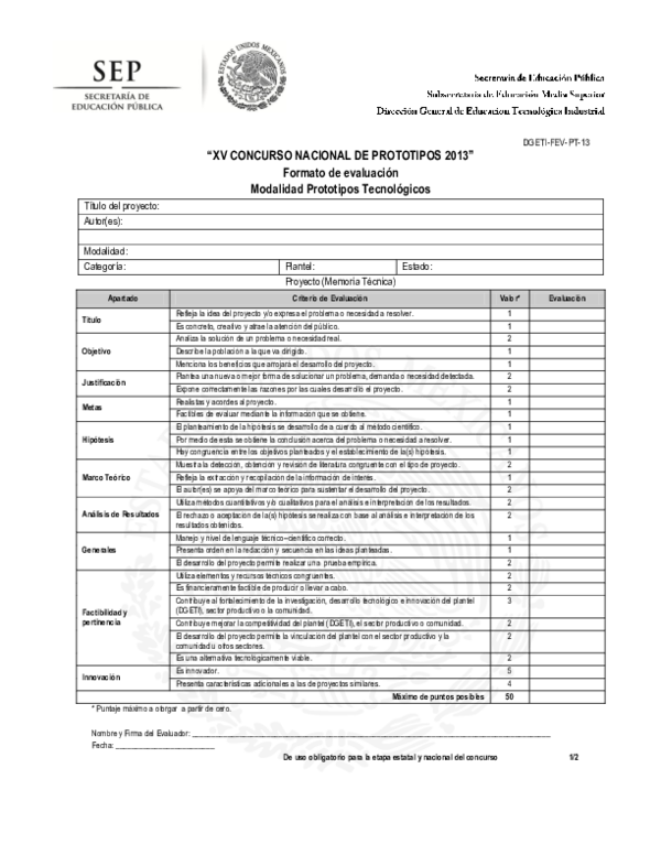 (PDF) DGETI-FEV-PT-13 "XV CONCURSO NACIONAL DE PROTOTIPOS 2013" Formato ...