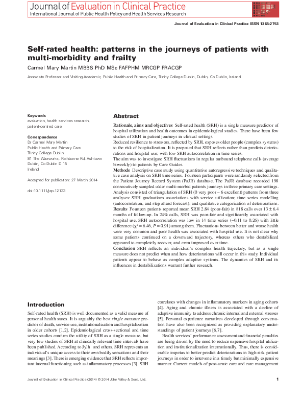 (PDF) Self-rated health: patterns in the journeys of patients with ...