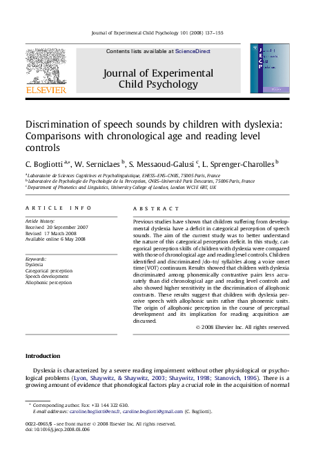 (PDF) Discrimination of speech sounds by children with dyslexia ...