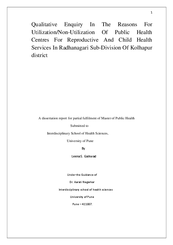 (PDF) Dissertation report- Utilization of RCH services in public health ...