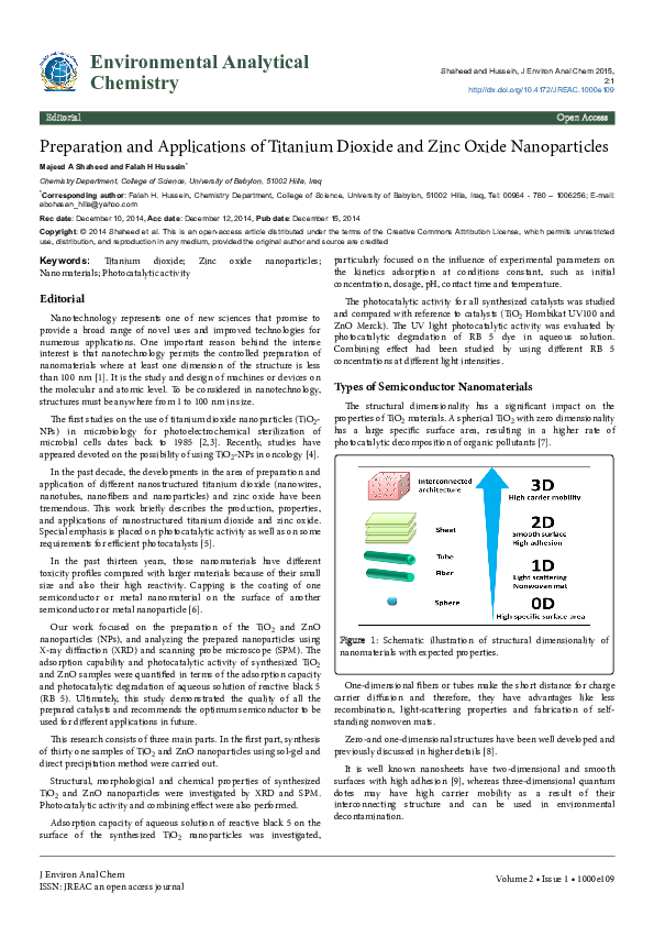 (PDF) Preparation and Applications of Titanium Dioxide and Zinc Oxide Nanoparticles
