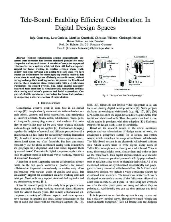 (PDF) Tele-Board: Enabling Efficient Collaboration In Digital Design Spaces