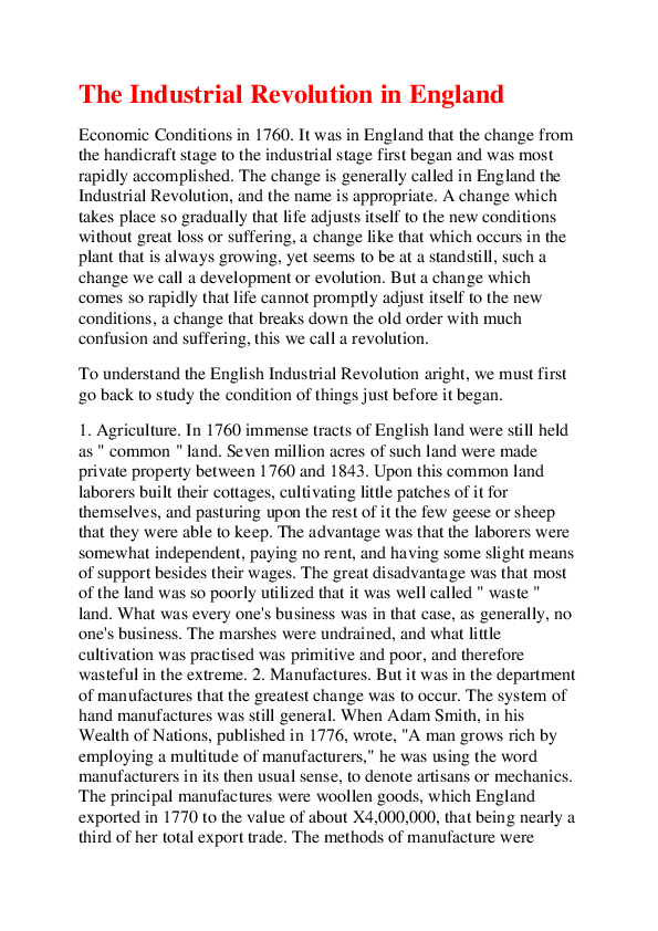 (DOC) The Industrial Revolution in England