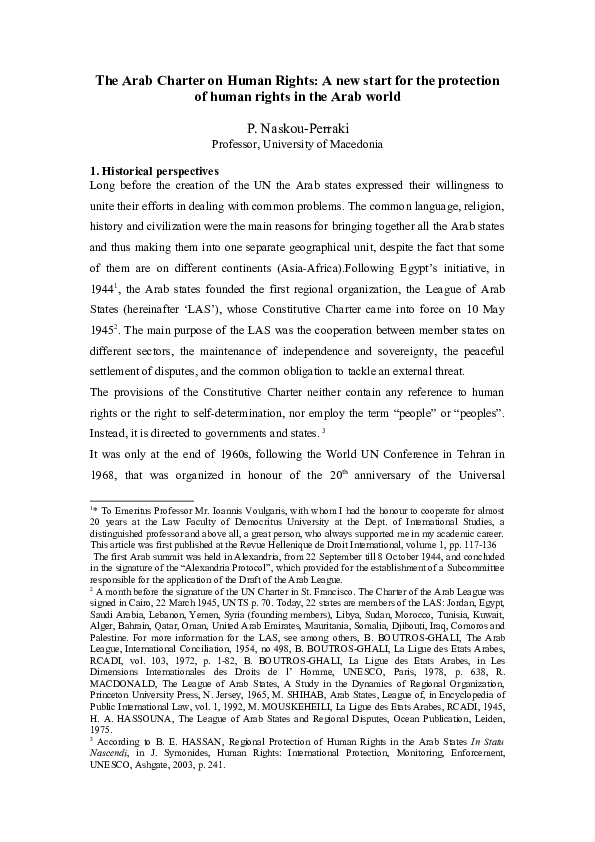 (PDF) The Arab Charter on Human Rights: A new start for the protection ...