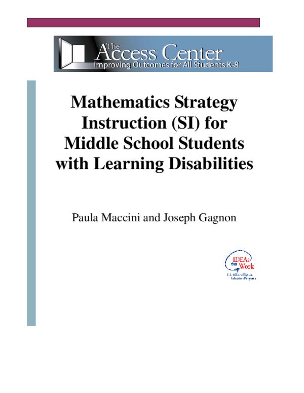 (PDF) Math strategy instruction for middle school students with ...