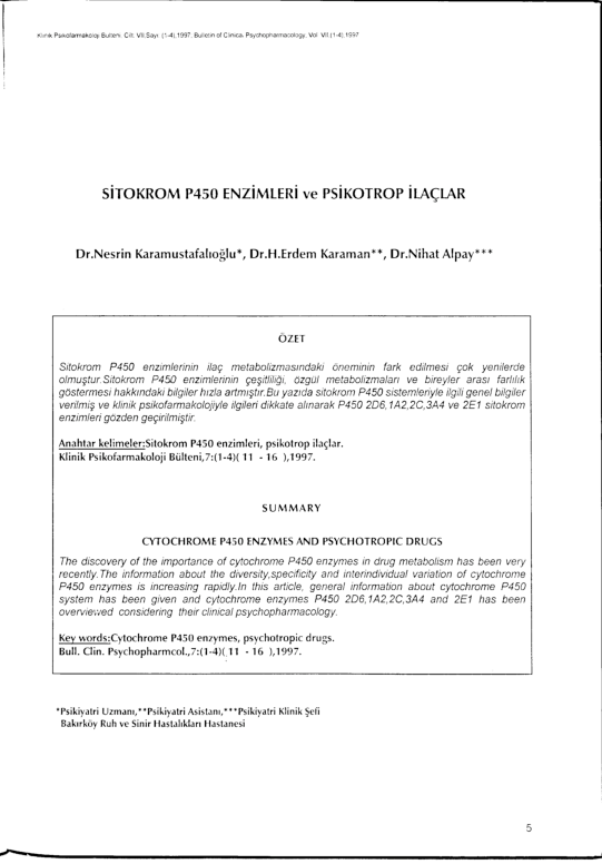 (PDF) SİTOKROM P450 ENZİMLERİ ve PSİKOTROP İLAÇLAR