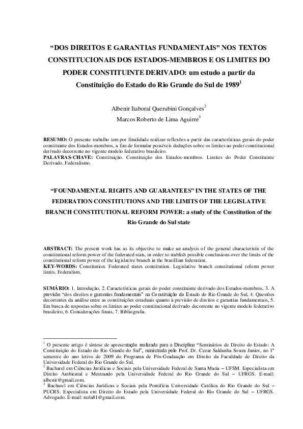 (PDF) “DOS DIREITOS E GARANTIAS FUNDAMENTAIS” NOS TEXTOS CONSTITUCIONAIS DOS ESTADOS-MEMBROS E ...