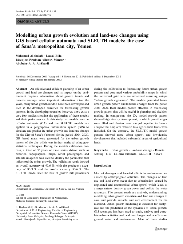 (PDF) Modelling urban growth evolution and land-use changes using GIS based cellular automata ...
