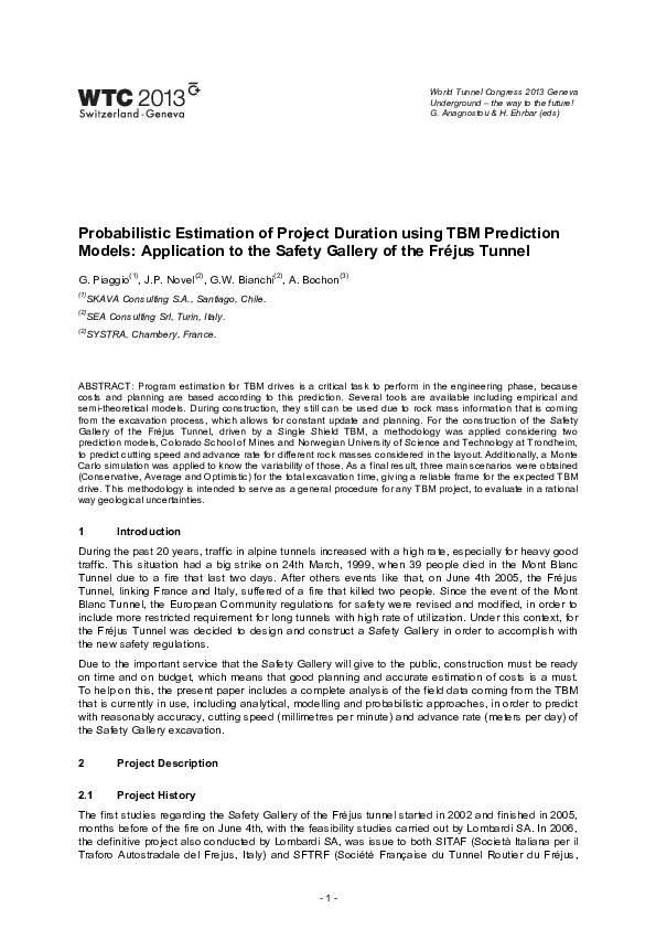 (PDF) Probabilistic Estimation of Project Duration using TBM Prediction Models: Application to ...
