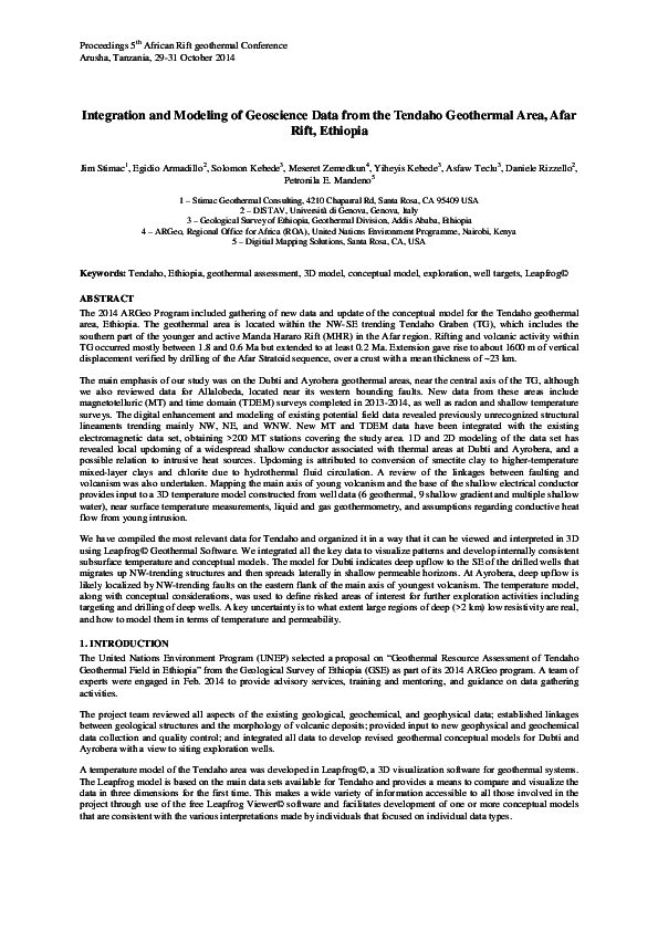 (PDF) Integration and Modeling of Geoscience Data from the Tendaho ...