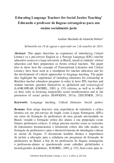 (PDF) Teaching for Social Justice in the High School Spanish Classroom ...