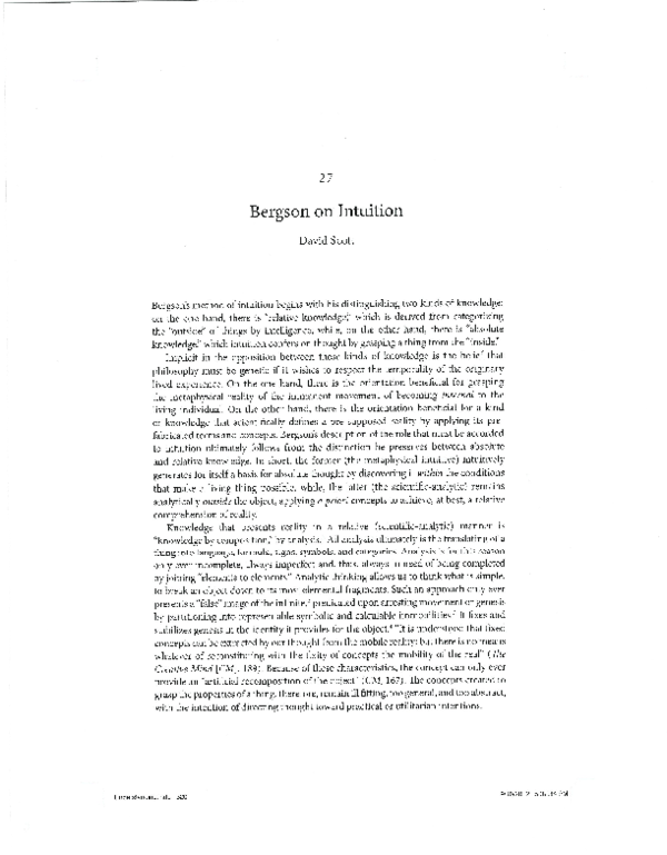 Bergson on Intuition (from Understanding Bergson, Understanding ...