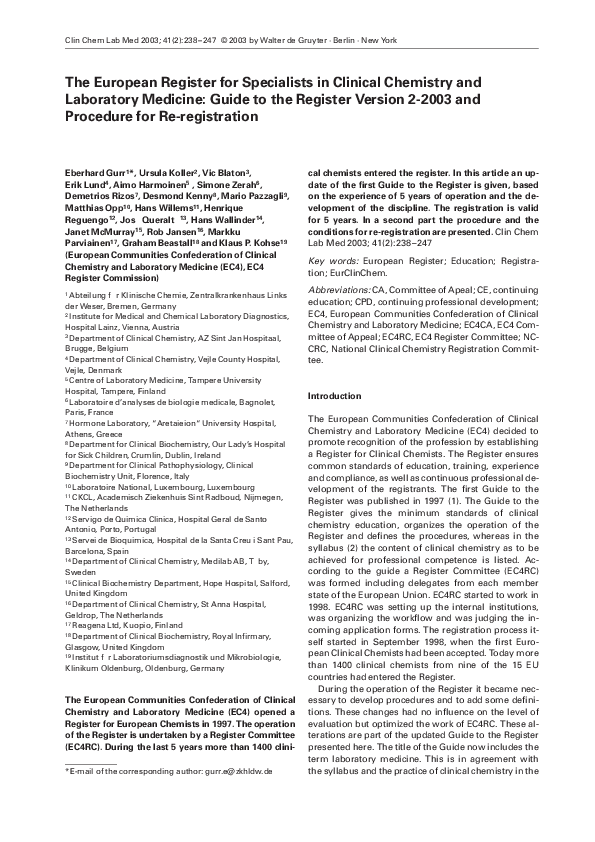 (PDF) The European Register for Specialists in Clinical Chemistry and ...
