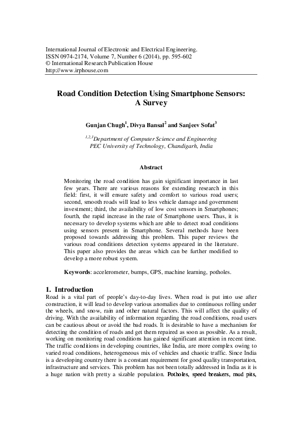 Pdf Road Condition Detection Using Smartphone Sensors A Survey