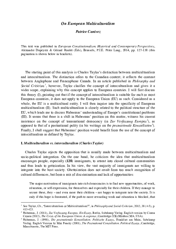 (PDF) On European Multiculturalism