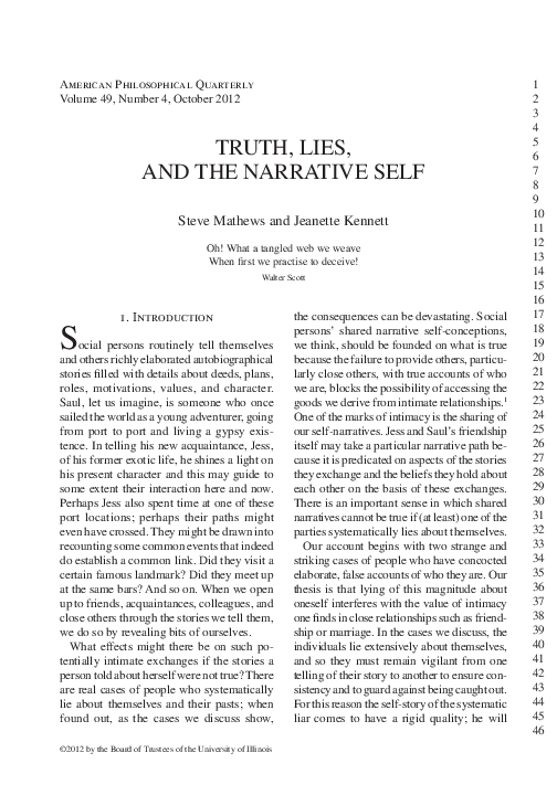 (PDF) Truth, Lies, and the Narrative Self