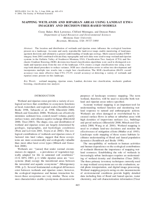 (PDF) MAPPING WETLANDS AND RIPARIAN AREAS USING LANDSAT ETM 1 IMAGERY AND DECISION-TREE-BASED MODELS