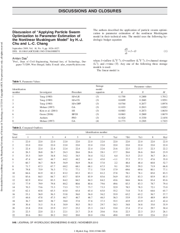 (PDF) DISCUSSIONS AND CLOSURES Discussion of "Applying Particle Swarm ...
