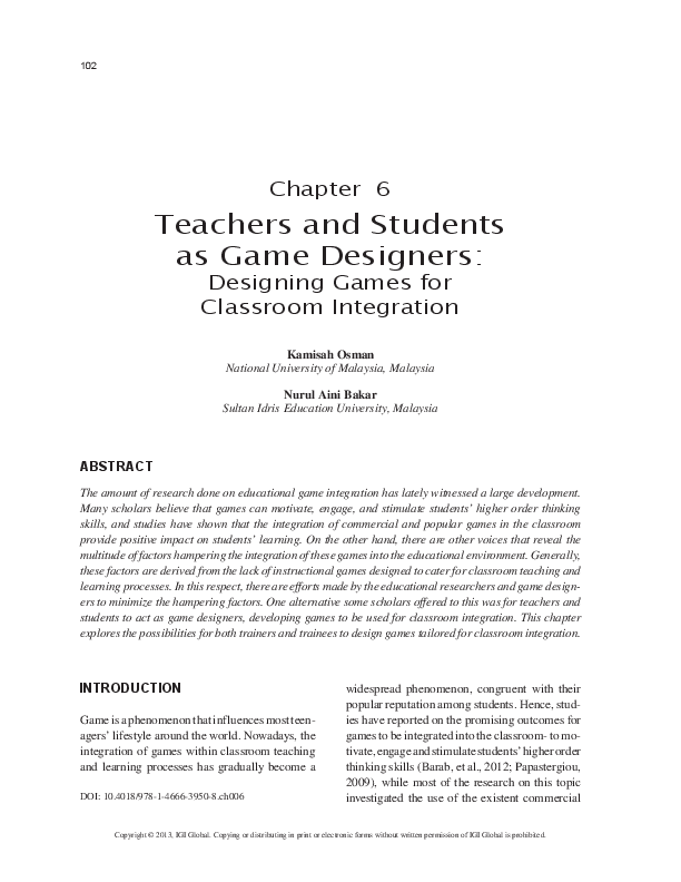 Teachers and Students as Game Designers: Designing Games for Classroom ...