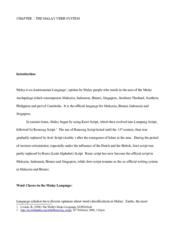 CHAPTER : THE MALAY VERB SYSTEM