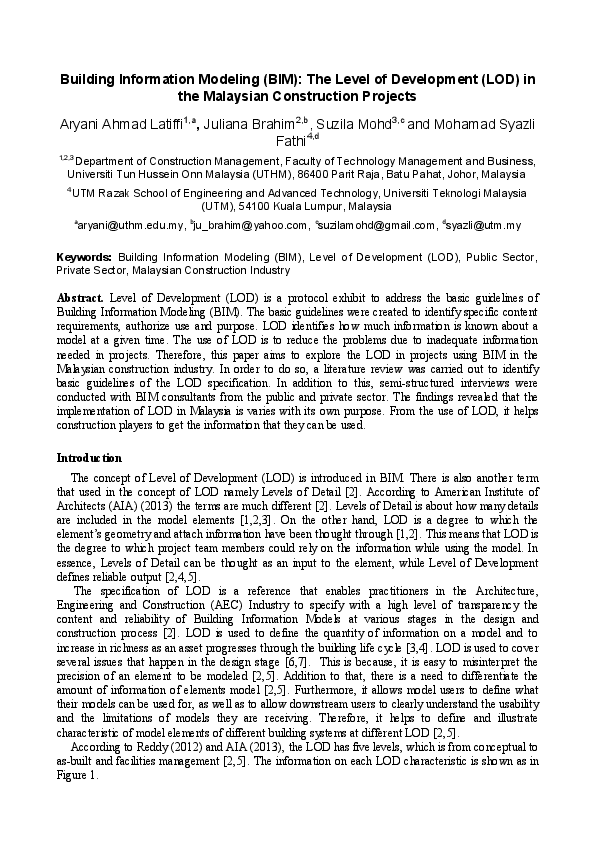 (PDF) Building Information Modeling (BIM): The Level of Development ...