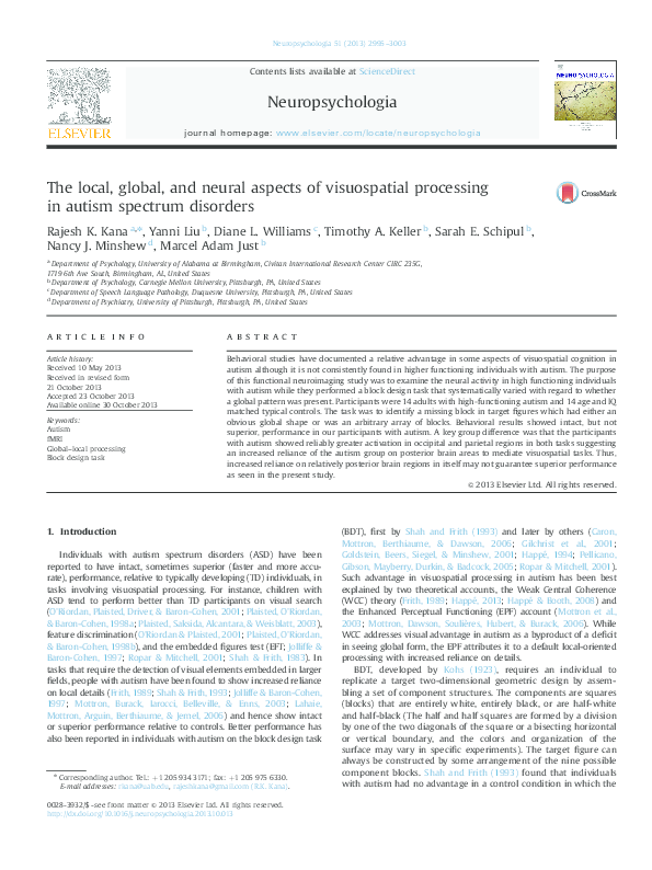 Pdf The Local Global And Neural Aspects Of Visuospatial Processing In Autism Spectrum Disorders