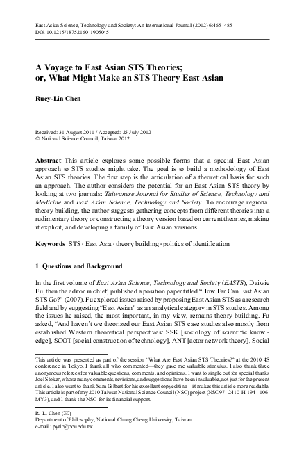 (PDF) A Voyage to East Asian STS Theories; or, What Might Make an STS ...