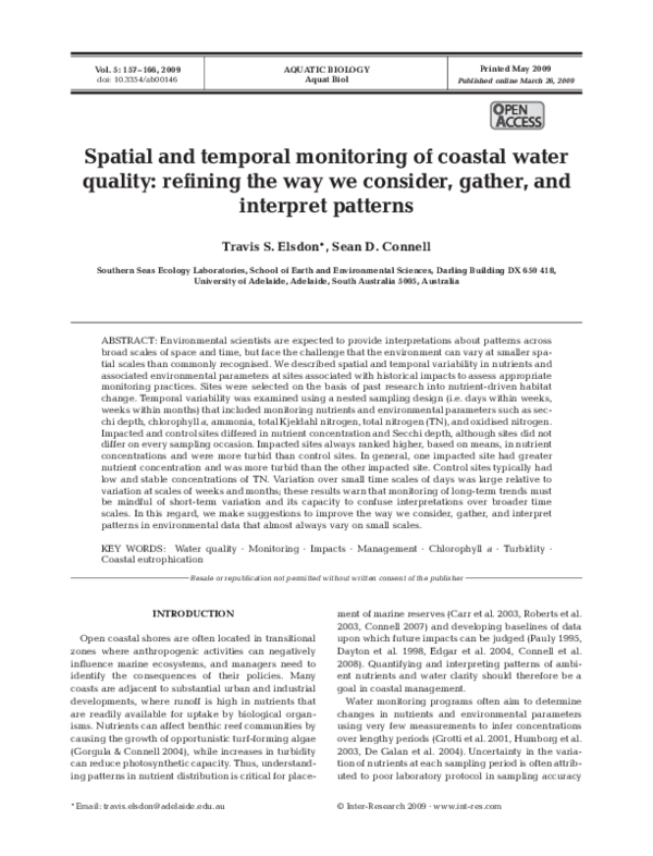 Pdf Spatial And Temporal Monitoring Of Coastal Water Quality