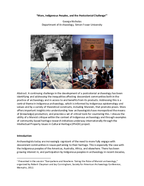 (PDF) “Marx, Indigenous Peoples, and the Postcolonial Challenge”