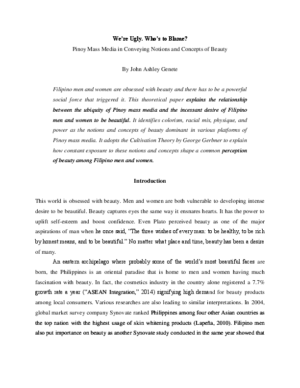 (PDF) We’re Ugly. Who’s to Blame? Pinoy Mass Media in Conveying Notions ...