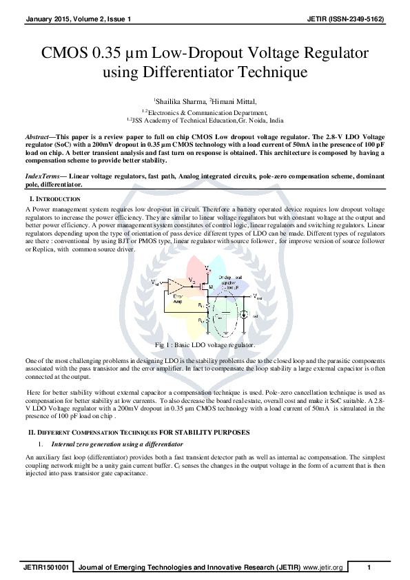 (PDF) CMOS 0.35 µm Low-Dropout Voltage Regulator using Differentiator Technique