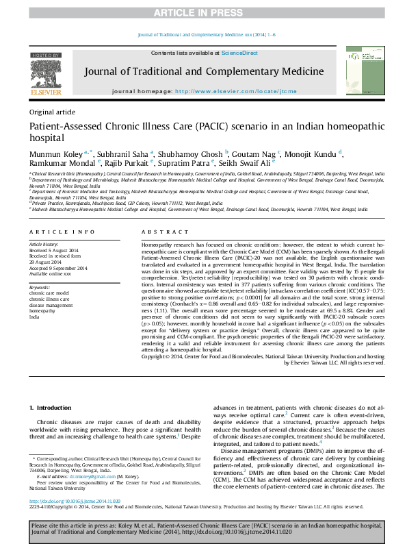 (PDF) Patient-Assessed Chronic Illness Care (PACIC) scenario in an ...
