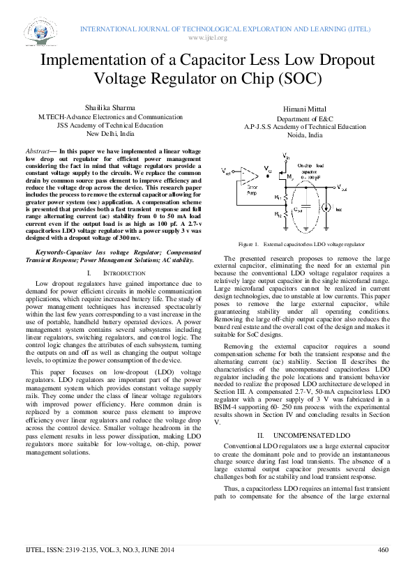 Pdf Implementation Of A Capacitor Less Low Dropout Voltage Regulator