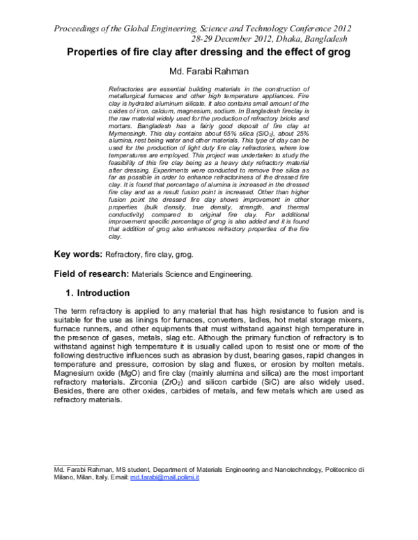 (PDF) Properties of fire clay after dressing and the effect of grog ...