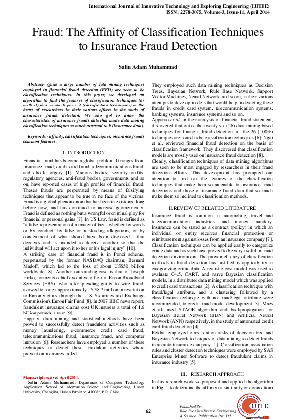 (PDF) Fraud: The Affinity of Classification Techniques to Insurance ...