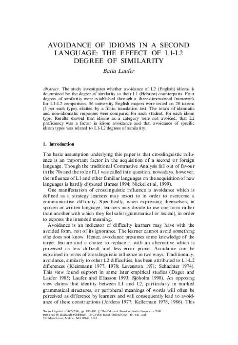 (PDF) Avoidance of idioms in a second language: the effect of L1-L2 degree of similarity